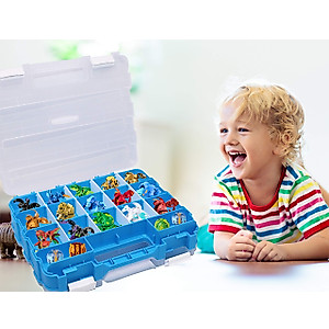 HOME4 Double Sided BPA Free Toy Storage Container - Compatible with Mini Toys, Small Dolls Bakugan - Toy Organizer Carrying Case - 34 Adjustable Compartments