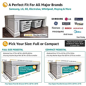 The Elevation Pedestal | Raises Your Washer & Dryer | Custom-Made to Fit All Machines, Samsung, LG, GE, Whirlpool, etc| Adds Storage, Beautifies Your Laundry Room | Premium, Solid Wood, 52-58” Wide
