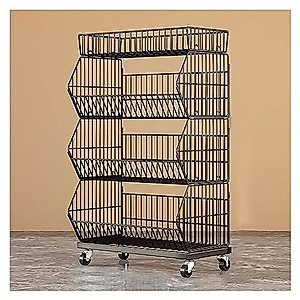 Freestanding Supermarket Snacks Shelf, 4 Tier Metal Drinks/Small Food/Toys Display Rack with Wheels, for Convenience Store/Checkout Counter/Pharmacy, Space Saving (Color : 4 Layer Black, Size : 60x4