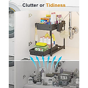 MHHA Under Sink Organizer, 2 Tier Sliding Bathroom Cabinet Organizer and Storage，Multi-purpose Under Kitchen Sink Oragnizers and Storage,1 Pack (Black)