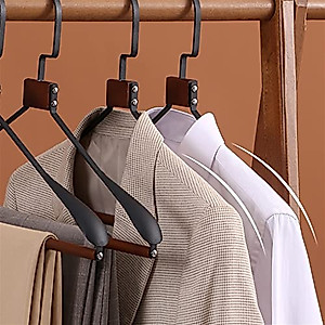 EYHLKM Iron Wood Hanger Wooden Metal Set Household Iron Wide Shoulder Hanger Beech Wardrobe Clothes Hanger