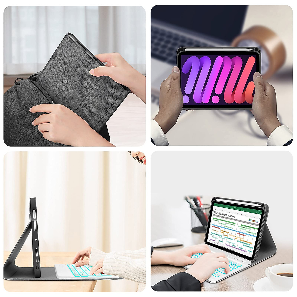 JUQITECH iPad Mini 6 Case with Keyboard - iPad Mini 6th 2021 8.3" Backlit Bluetooth Wireless Magnetic Detachable Rechargeable Keyboard Smart Folio Stand Honeycomb Tablet Cover with Pencil Holder, Gray