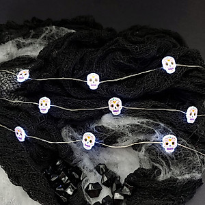 LumaBase Battery Operated LED Fairy String Lights with Sugar Skull Motif - Set of 2