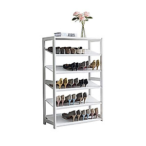Kings Brand Furniture - Amite 5 Tier Freestanding Wood Shoe Rack Storage Organizer, White