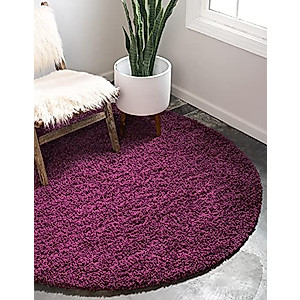 Unique Loom Solid Shag Collection Area Rug (8' Round, Eggplant Purple)