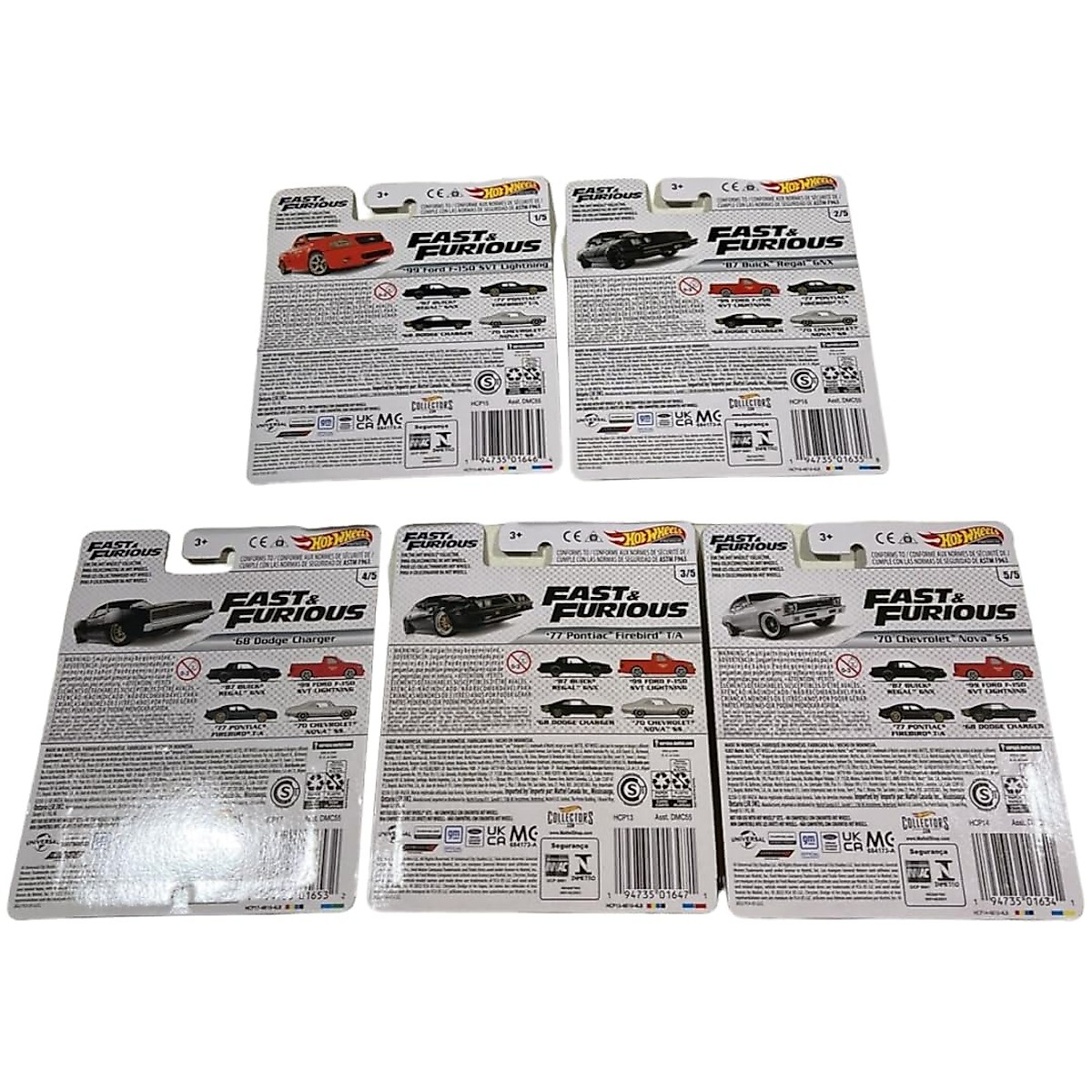 Hot Wheels Premium Fast & Furious 2022 Complete Set of 5 Diecast Vehicles from DMC55-957J Release