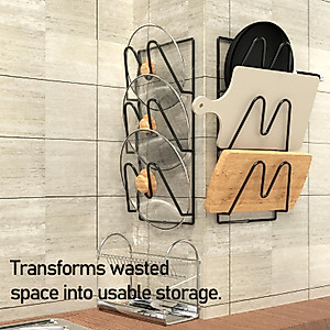 Jomoto 2-Pack Pot Lid Organizer, 6-Tier Pots & Pans Lid Holder Organizer for Cabinet or Wall/Door Kitchen Storage, No-Drill Adhesive Mount, Space-Saving Solution (Black)