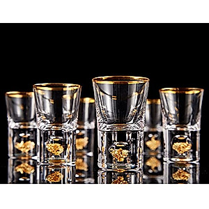 DUJUST Shot Glasses (1.5oz), Crystal Shot Glass Set Decorated with 24K Gold Leaf Flakes, Cool & Cute Shot Cups, BPA-Free & Lead-Free, Perfect for Décor & Collection, Gift Choices - 6 pcs