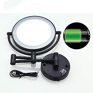 KONGZIR Cosmetic Vanity Mirror Black 8-inch LED Makeup Mirror USB Charging with Light Telescopic Mirror 3X Magnification Wall-Mounted Wall Mirror Bathroom