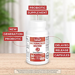 Supersmart - Lactobacillus Reuteri 5 Billion CFU per Day - Probiotic Supplement | Non-GMO & Gluten Free - 60 DR Capsules