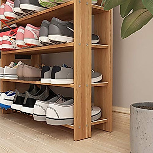 sogesfurniture 29.5 inches Wooden Shoe Rack with Storage Compartment, 5-tier Free Standing Shoe Storage Shelf Shoe Organizer for Entryway, Living Room, Hallway, Doorway (Teak)