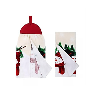 St. Nicholas Square Christmas Kitchen Print Towels, Set of 2, One Hanging Tie-Top with Button Loop Cotton Terry Towel Snowman Family for and Household Red, Black, Beige, Green, Orange 16 x 25 inches
