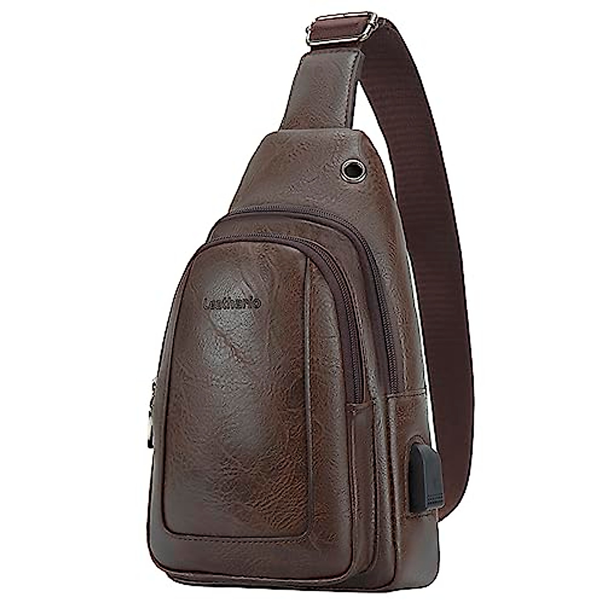 Leathario Leather Sling Bag Small For Men Women Crossbody Shoulder Chest Backpack Daypack for Work Casual Travel