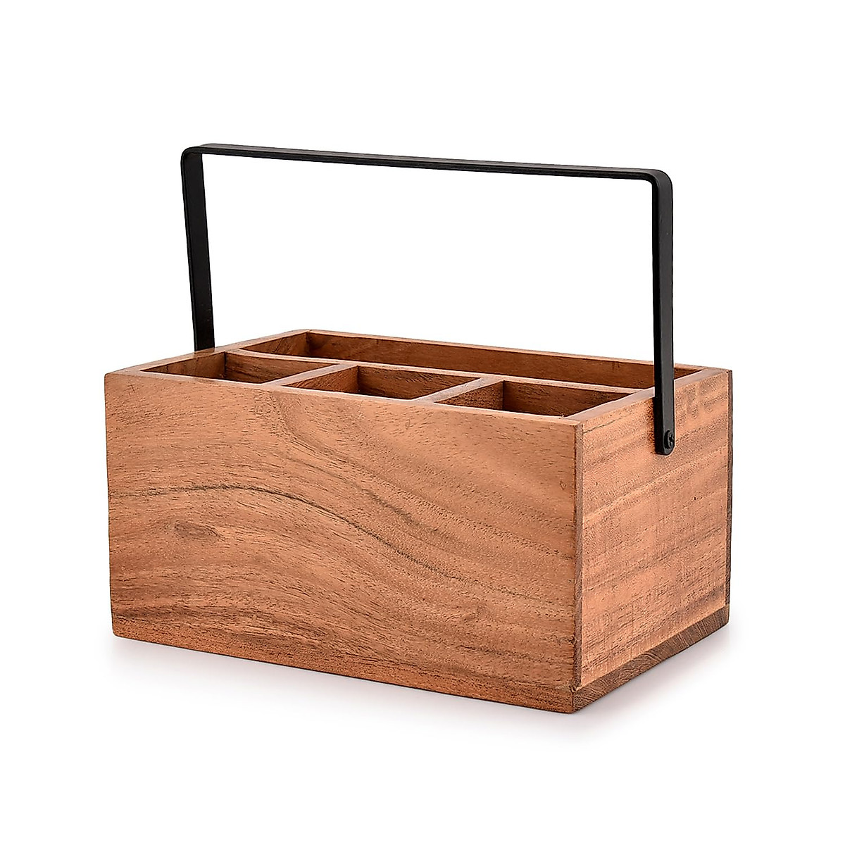 NIRMAN Acacia Silverware Flatware Organizers with Handle for Farmhouse Kitchen Decor, Countertop Organizer and Cookware Storage (9" x 6" x 4.5")