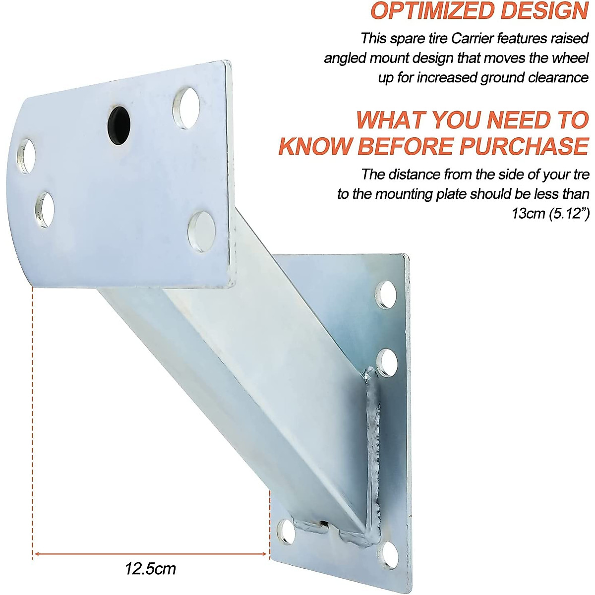 Yaegoo Spare Tire Carrier with Lock for Most 4&5 Lugs Wheel on 3.94″ 4″ 4.25″ 4.72″ Bolt, 120lb Weight Capacity (Silver)