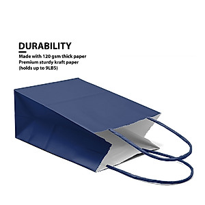 12 Counts Food Safe Premium Paper and Ink Small 8.5” X 5.25”, Vivid Colored Kraft Bag with Colored Sturdy Handle, Perfect for Goodie Favor DIY Bag, Environmentally Safe (Small, Navy)