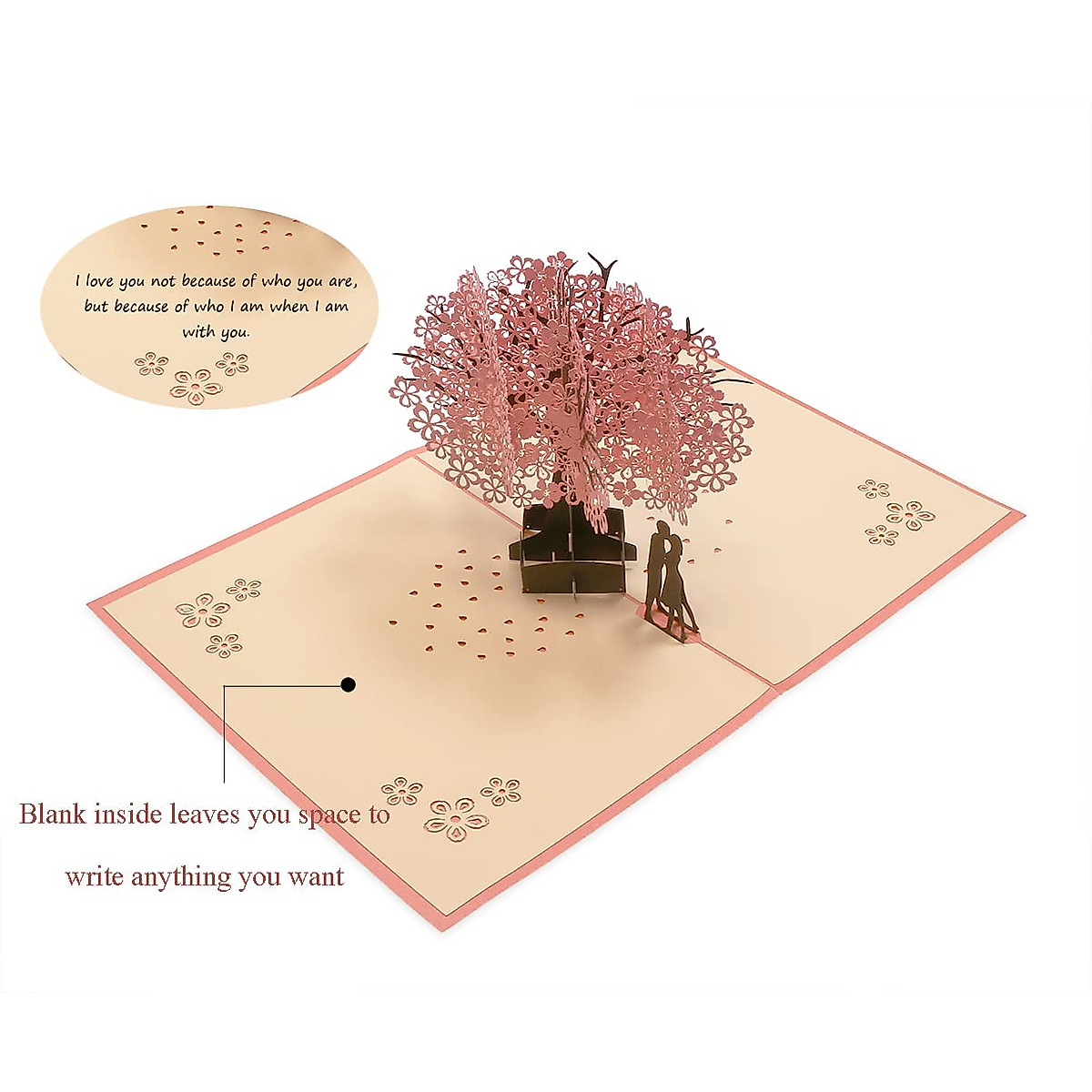 Penta Angel Handmade Cherry Blossom Card Pop Up 3D Flower Card Romantic Love Letter Greeting Anniversary Wedding Valentine Birthday Gift Card Blank Stationery Paper Card for Her Him Husband Wife