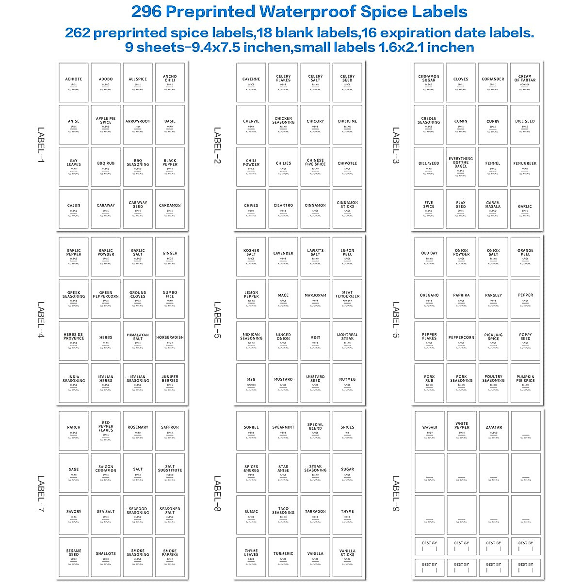CZZGSM 12 Pcs Glass Spice Jars With 296 Spice Labels Preprinted of White and Black Color- 6oz Thicken(2.4mm) Spice Containers With Bamboo Airtight Lids - Empty Small Herb Seasoning Jars