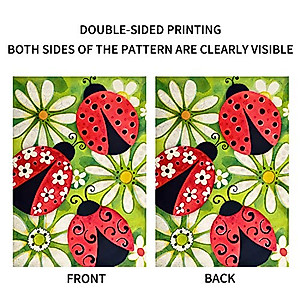 LAYOER Garden flag 12.5 x 18 inches Red ladybug White Flowers daisy outdoor Spring decor