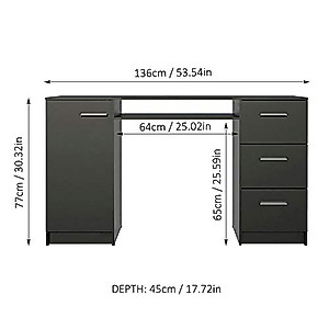 Madesa Home Office Computer Writing Desk with 3 Drawers, 1 Door and 1 Storage Shelf, Plenty of Space, Wood, 30” H x 18” D x 53” W - Black