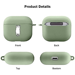 JOYLAND Funny Cat Case for AirPods 3 2021 with Keychain,Cartoon Cat Case for Women Men Girls Boys,Green Smooth TPU Silicone Protective Cover Compatible with Apple AirPod 3rd Generation 2021