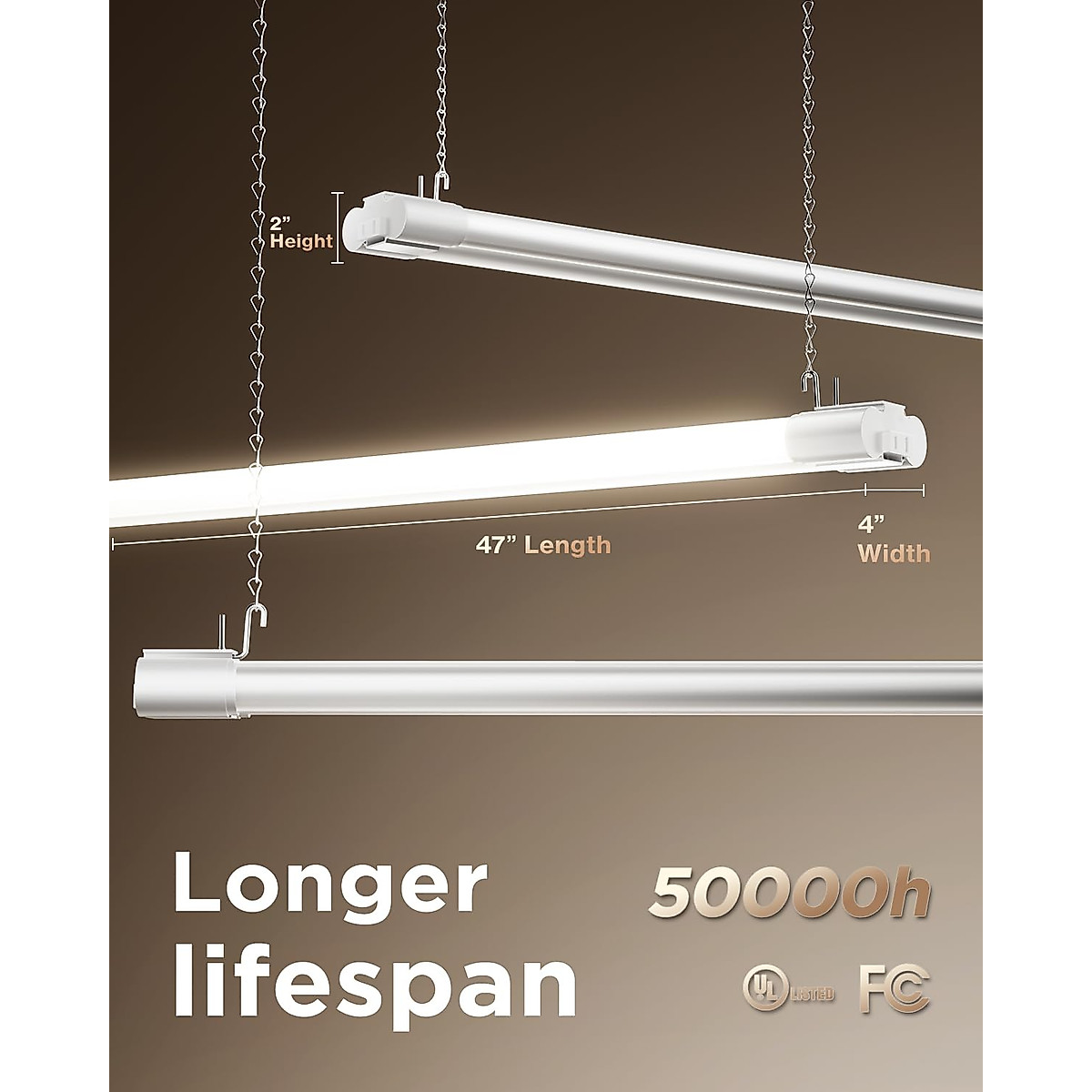 Sunco Linkable LED Utility Shop Light, 4500 LM, 5000K Daylight, 4 FT, 48 Inch Integrated Fixture for Garage, 40W Equivalent 150W, Surface + Suspension Mount, White 2 Pack