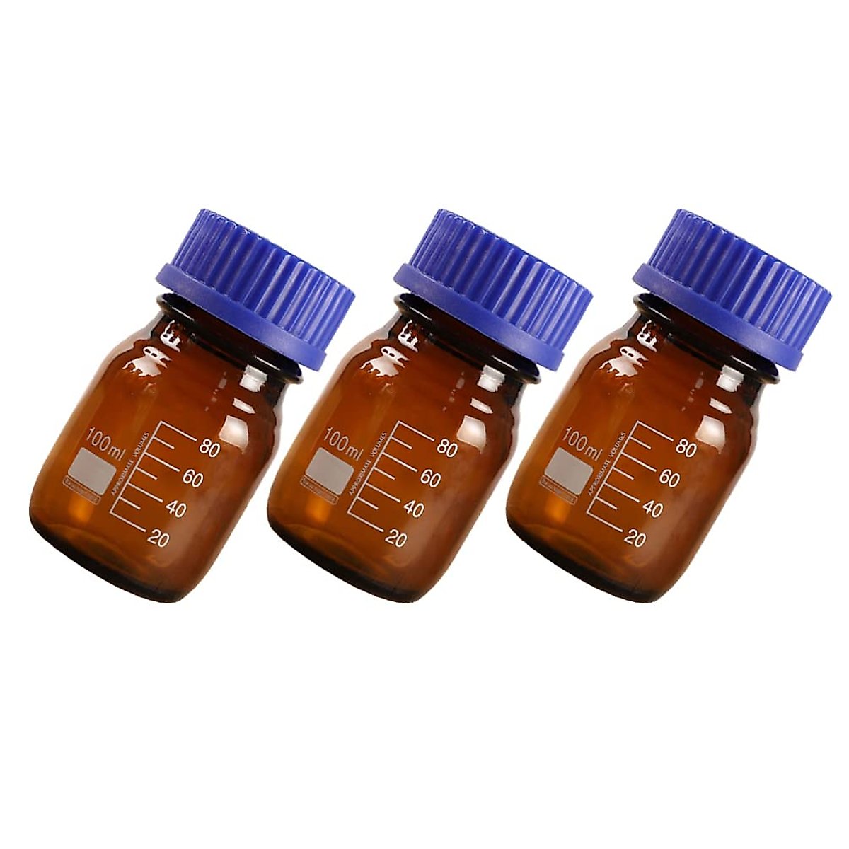 100ml Storage Glass Bottles with Cap - 3pcs Round Media Storage Bottles Amber Graduated Lab Reagent Container for Lab Scientific Glassware Classrooms Home