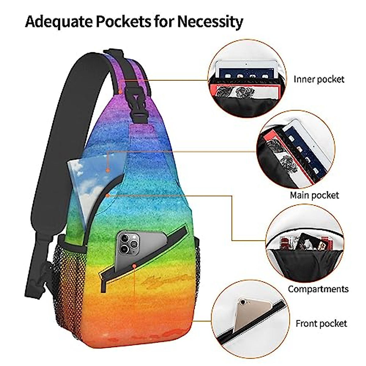 MANQINF LGBT Gay Pride Sling Bag,Multipurpose Crossbody Backpack Shoulder Chest Bag for Women Men Travel Hiking Daypack