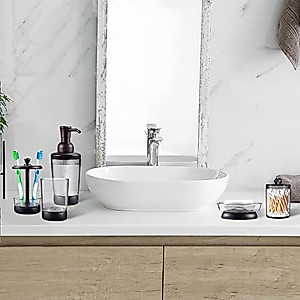 SLDIYWOW Bathroom Accessories Set, 8-Piece Plastic Gift Set with Toothbrush Holder, Toothbrush Cup, Soap Dispenser, Soap Dish, Toilet Brush Holder, Trash Can and Qtip Holders (Bronze)