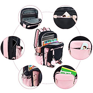 Bevalsa Backpack with Lunch Bag Bookbag Set for Girls Kids Middle High School College Student 21L Casual Daypack Children Schoolbag Bookbag with USB Charging Port (Pink)