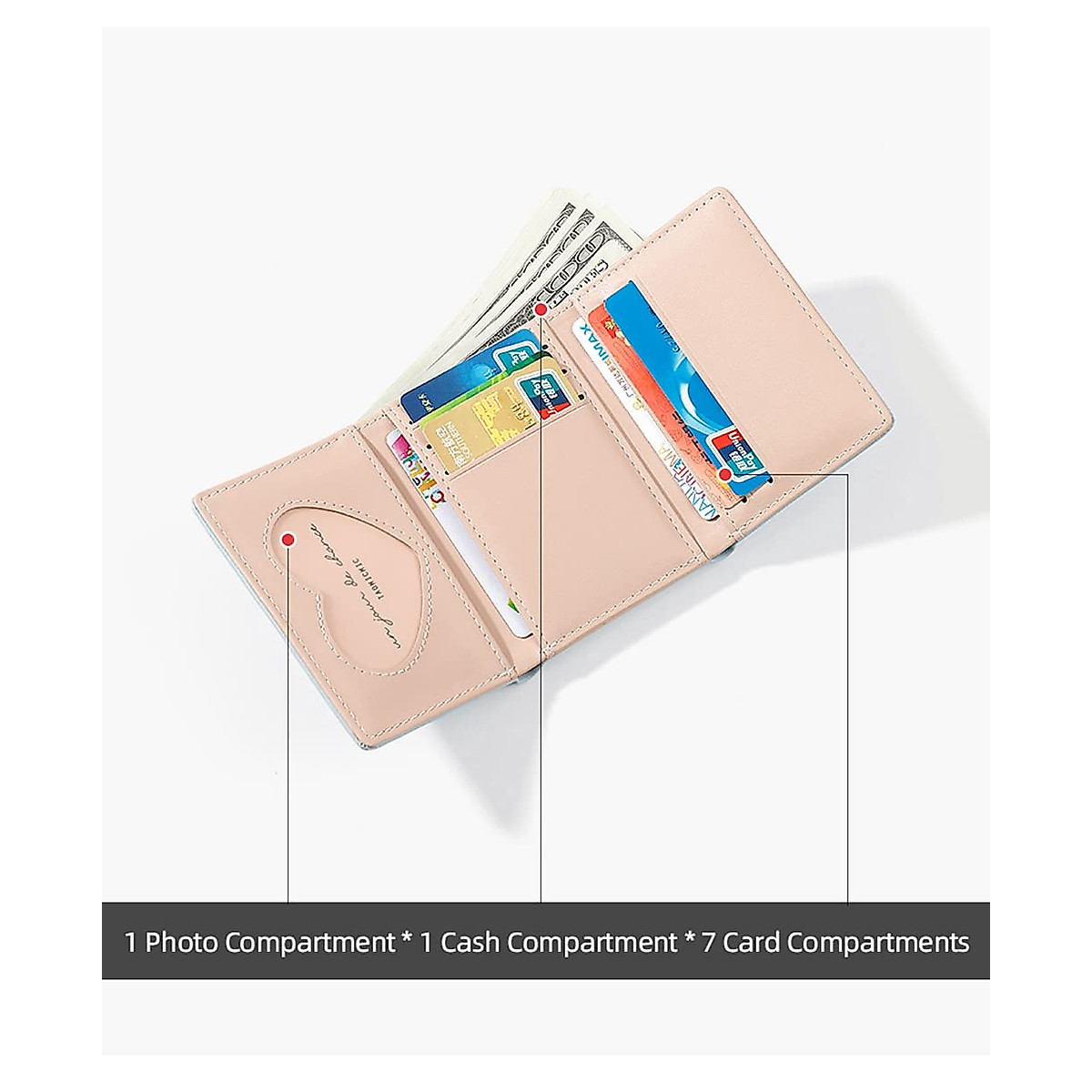 MEISEE Cute Small Wallet for Girls Women Tri-folded Wallet Cash Pocket flowers PU Leather Print Card Holder Coin Purse with ID Window (2-green)