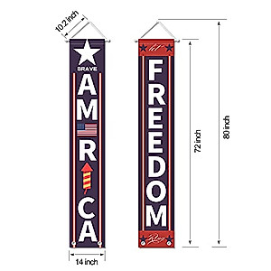 4th of July Banner Porch Sign, Independence Day American Flag Banner Outdoor Patriotic Decorations Hanging Signs Banners - Fourth of July Patriotic Banner Decrations for Front Door Yard (2 Pcs)
