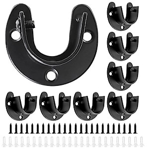 Moicstiy 4Pcs 1-1/3 Inch Stainless Steel Closet Rod End Supports Heavy Duty Wardrobe Pole End Rod Support Bracket U Shaped Flange Rod Holder with Screws (Black)