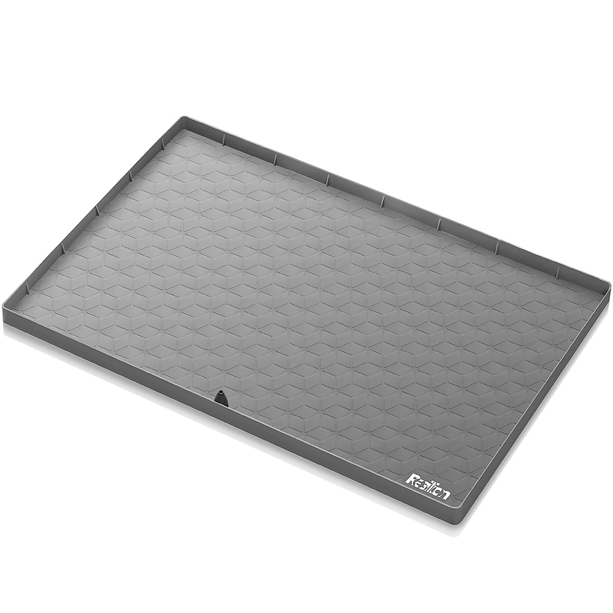 RESILION Flexible Waterproof Grey Silicone Under Sink Mat for Kitchen Cabinet with Drain Hole, 34" X 22" Silicone Under Sink Mat Liner Hold Up to 2 Gallons Liquid Sink Mats for Bottom of Kitchen Sink