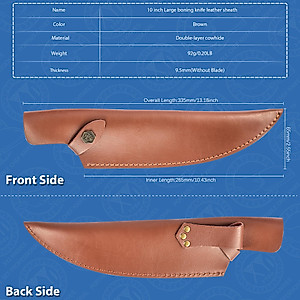 XYJ Leather Sheath For 10 Inch Boning Knife Edge Guards Blade Protector Cleaver Chef Knives Cover With Loop Belt For Outdoor Camping