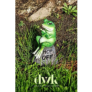 DWK - Froggie's Bad Day - Adorable Indoor Outdoor Flip Off Frog on Stone Rock with Hop Off Message Middle Finger Figurine Grumpy Toad Home Decor Accent Garden Patio Accessory, 7.75-inch…