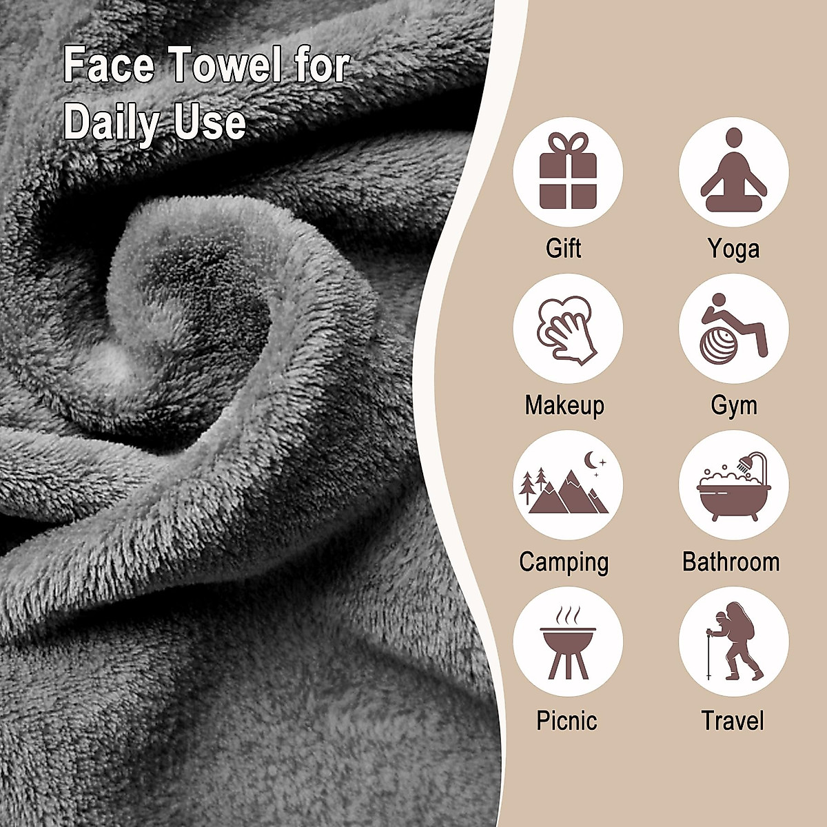 KODAMO Makeup Remover Cloth, 6 inch x 6 inch Reusable Makeup Remover Towels with Laundry Bag, Microfiber Makeup Removal Face Wash Cloths with Just Water, Eco-friendly, 12 Pack, Grey