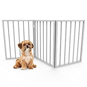PETMAKER Pet Gate – Dog Gate for Doorways, Stairs or House– Freestanding, Folding, Accordion Style, Wooden Indoor Dog Fence (24-Inch, White)