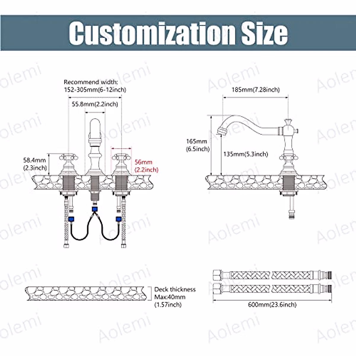 Aolemi Bathroom Sink Faucet Antique Brass Widespread Double Cross Handle Knobs 3 Hole Lavatory Mixer Tap Deck Mount Without Pop Up Drain
