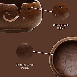 Vriksha Kraft Yarn Bowl with Crochet Hook Holder (7x4) – Wooden Large Knitting Bowl for Yarn – Free Pouch Bag – Knitting Gifts for Women and Knitters