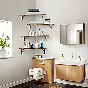 EACHPAI Corner Floating Shelves Wall Mounted Set of 4, Rustic Wood Wall Storage Shelves for Bedroom, Living Room, Bathroom, Kitchen, Office and More…