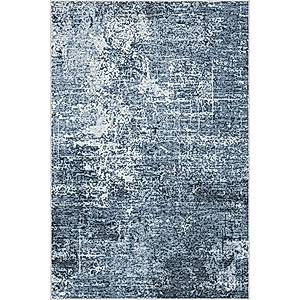 Dripex Modern Abstract Collection Area Rug, Washable 4x6 Rug Soft Fluffy Indoor Carpet Area Rugs for Living Room Bedroom Kids Rooms, Dark Blue Non-Slip Faux Fur Throw Rug Floor Mats for Home