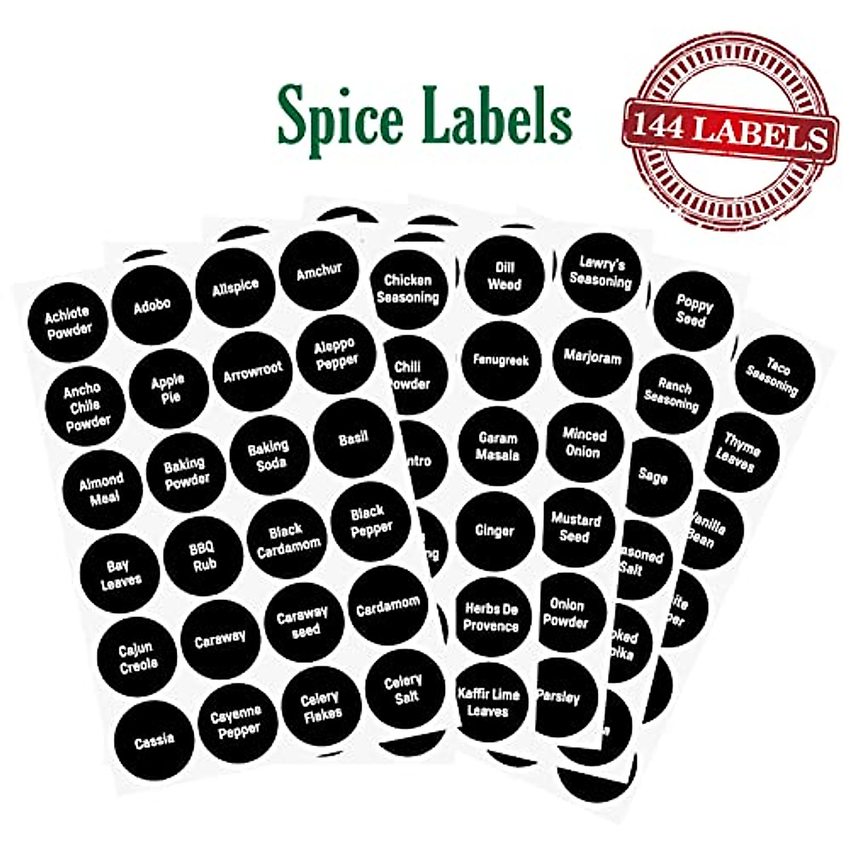 Megavava 281 Kitchen Pantry Labels + 144 Preprinted Round 1.5" Spice Labels,Pantry Labels for Containers, Food Label Stickers
