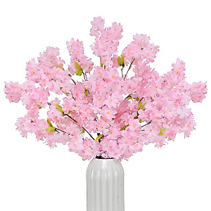 Tifuly 4Pcs Artificial Cherry Blossom Branches,42.52” Long Stems Fake Silk Flowers Bouquet Faux Cherry Flowers Arrangements for Party Office Home Wedding Decor（Pink）