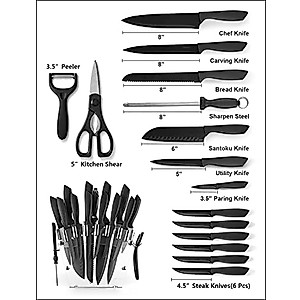 KDIK 16 PCS High Carbon Stainless Steel Kitchen Knife Set, BO Oxidation, No Rust, Sharp Cutlery Black Knife Set with Acrylic Stand and Serrated Steak Knives,AB112