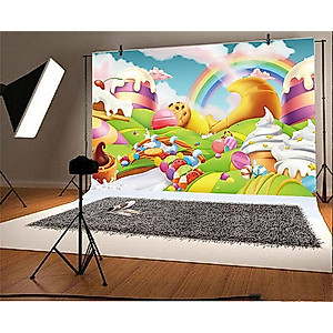 AOFOTO 15x10ft Fantasy Candy Land Landscape Background Cartoon Ice Cream Dessert Lollipop Photography Backdrop Rainbow Birthday Party Decoration Banner Photo Studio Props Kid Baby Girl Vinyl Wallpaper