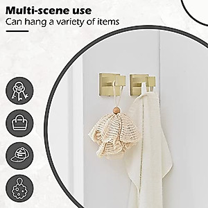 Greenspring 2 Pcs Brushed Gold Towel Hooks Bathroom Coat Hook Robe Hook Stainless Steel Door Hanger Towel Robe Clothes Cabinet Closet Sponges Wall Hook for Bathroom Bedroom Kitchen Hotel Pool