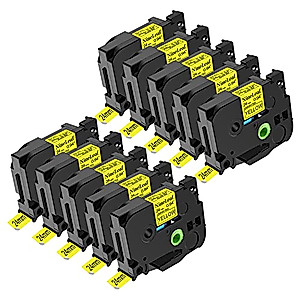 NineLeaf 10 Pack Compatible Label Tape Replacement for Brother TZe TZe-651 TZ-651 TZ651 Black on Yellow Laminated Tapes 24mm 1'' x 26.2 ft Work with P-Touch PT-D600 PT-P710BT 2730 E500 Label Maker