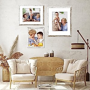 TWING Rustic Picture Frames 11x14 Set of 3, Distressed White Large Gallery Wall Frame Set Display Photos 8 x 10 with Mat or 11 x 14 without Mat Wall Mounting Display Composite Wood