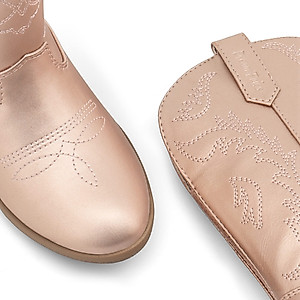 DREAM PAIRS Cowgirl Cowboy SDBO214K Western Boots Boys Girls Mid Calf Riding Shoes Rose Gold Size 2 Little Kid